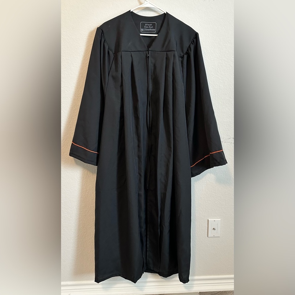 Oak Hall Graduation Robe, Black With Orange Trim On S… - Gem